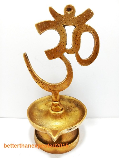 Brass Handmade OIL Lamp Aum Diya Deepak OM Deepam Hindu Puja Home Decor ...
