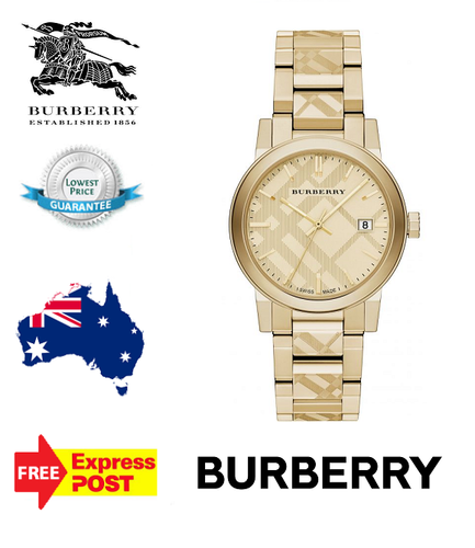 NEW BURBERRY THE CITY BU9038 GOLD/CHAMPAGNE CHECK MEN WOMEN UNISEX ...