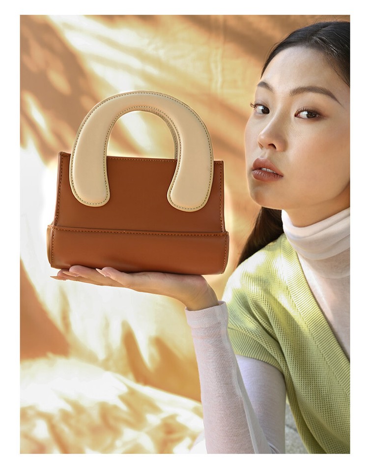 Small Mini Oversized Handles Leather Tote Clutch Box Handbag Purse ...