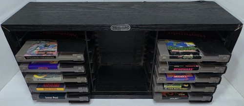 Black Nintendo NES Cartridge Wooden 18 Game Storage Cabinet Rack w/ 10 ...