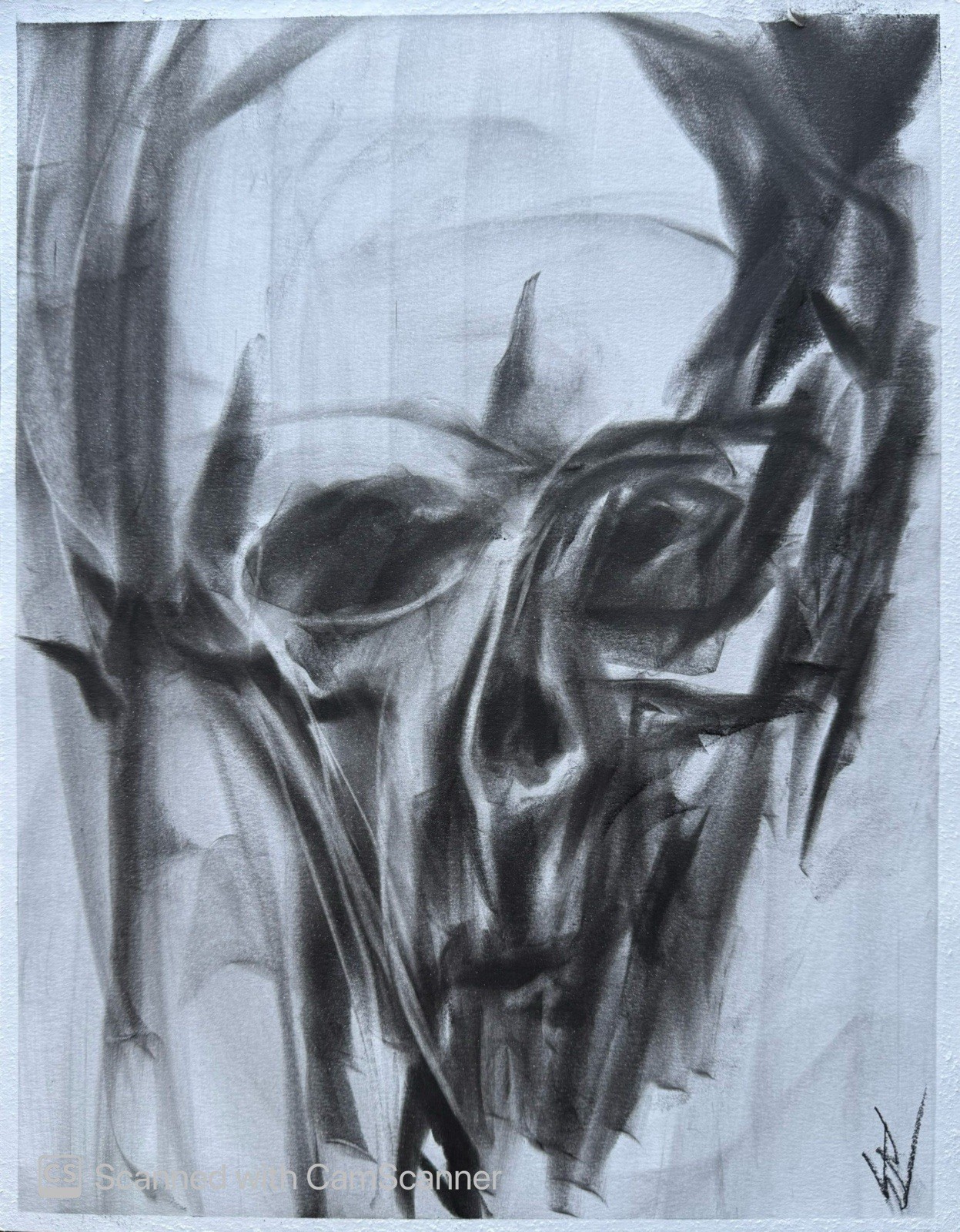 Distorted Skull Face 11x14 Pastel on Paper Dark Abstract Horror Art