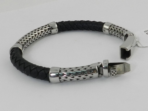 LEGACY for MEN by Simone I. Smith Black Leather Bracelet in Stainless ...