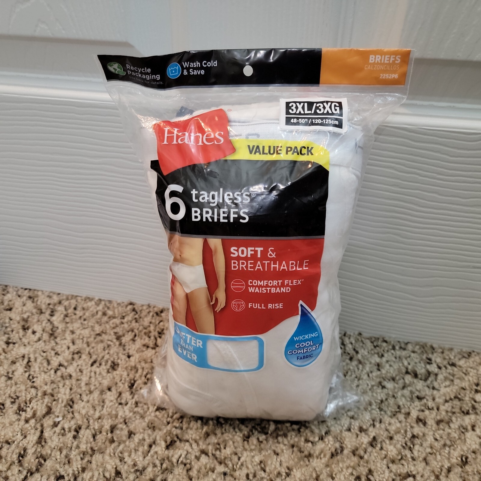 Hanes Men's Briefs Tagless Cool Comfort Full Rise White 6 Pack Size 3XL ...