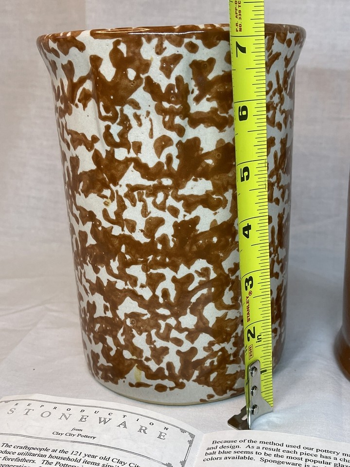Clay City Indiana Crock Stoneware Pottery Utensil Holder Set of 2 Brown ...