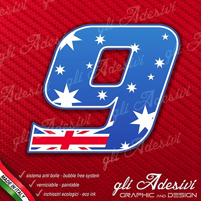 Sticker NUMBER 9 Motorcycle Car Cross Race Australia 5 cm | eBay