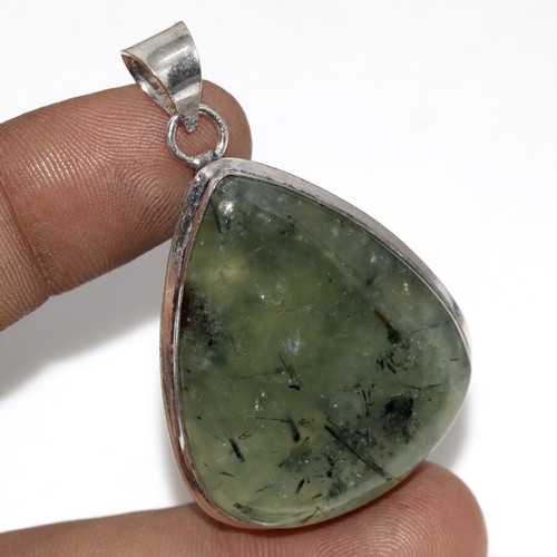 Moss Prehnite 925 Silver Plated Gemstone Pendant 1.8" Valentine Gifts ...