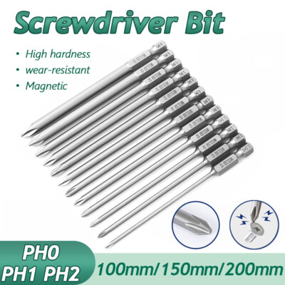 Phillips Head Screwdriver Bit Set Magnetic Hex Shank PH2 PH1 PH0 1/4 ...