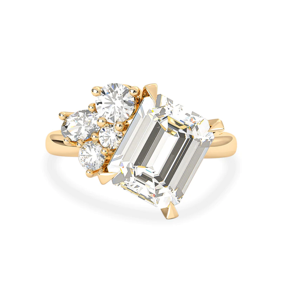 2.20 Ctw Emerald Cut Cluster Moissanite Engagement Ring Wedding ...