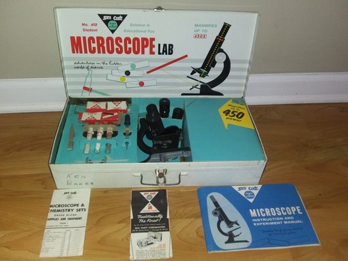 Vintage Skil Craft No. 412 Student Microscope Lab Set, Original Metal ...
