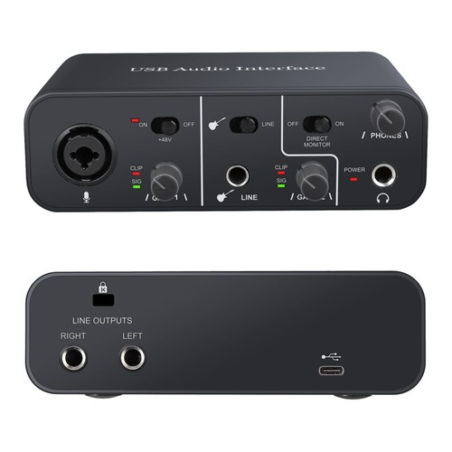 USB Audio Interface 2 In 2 Out with 48V Phantom Power,USB-C Audio ...