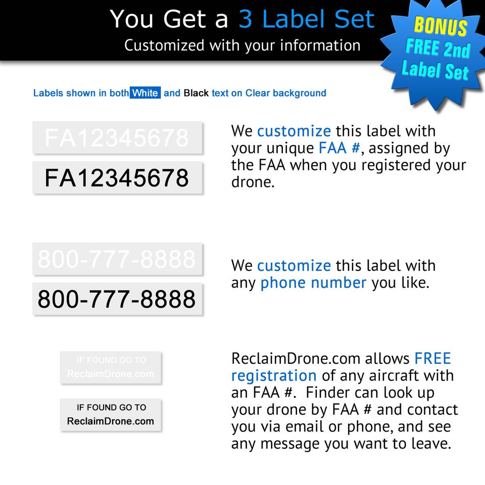 Drone Decals / Labels + FAA UAS Registration Certificate ID Card - for ...