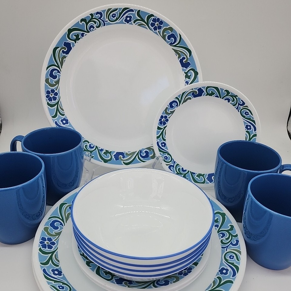 ♻️ Corelle Serenity Dinnerware 16-Pc Set Blue And White Colors | eBay