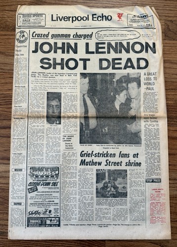 Liverpool Echo December 9, 1980 'John Lennon Shot Dead' The Beatles ...