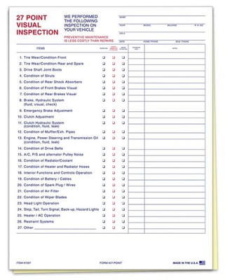 27 Point Inspection Sheet - Vehicle Inspection Form - 100 Pack | eBay