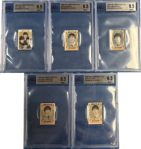 1964 Hallmark The Beatles 5 Stamp Set Graded Beckett BVG 8.5 NM-MT+ ...