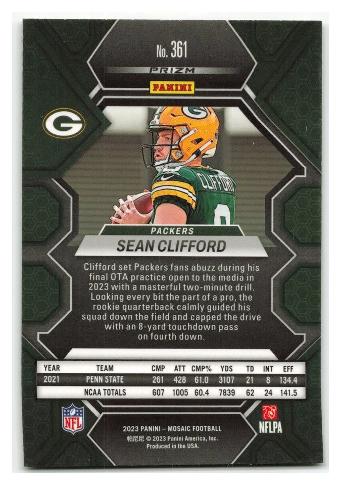 Sean Clifford 2023 Panini Mosaic Green Parallel Rookie SP #361-PACKERS ...