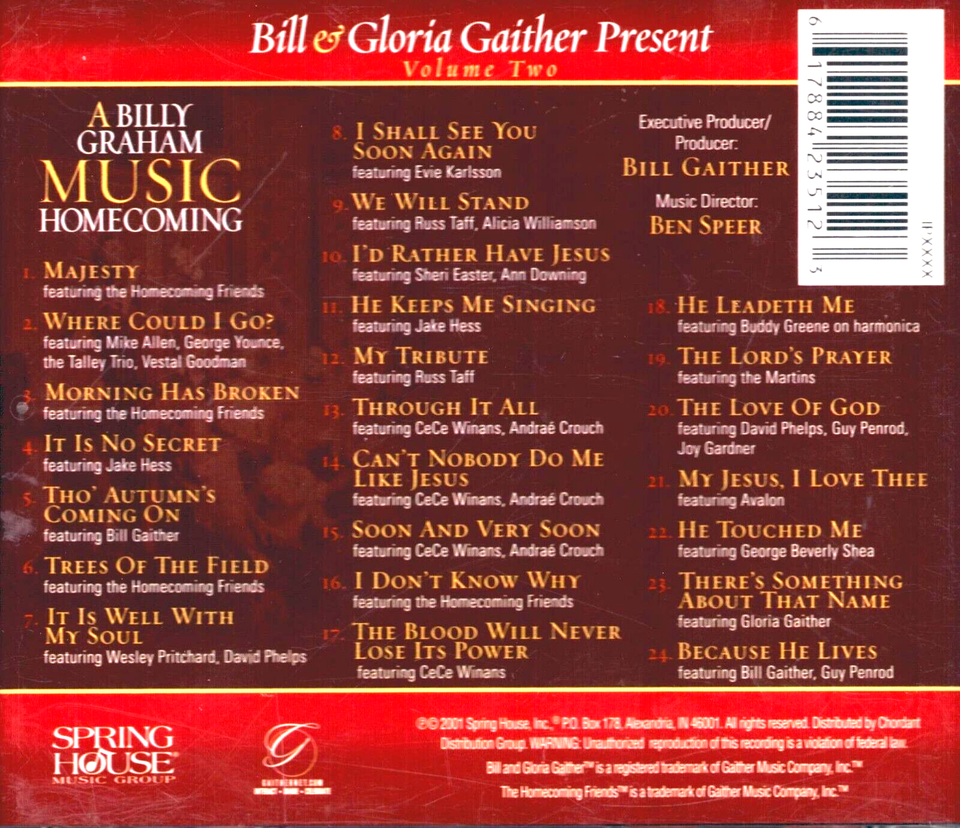 A Billy Graham Music Homecoming Vol 2 Bill & Gloria Gaither Gospel ...