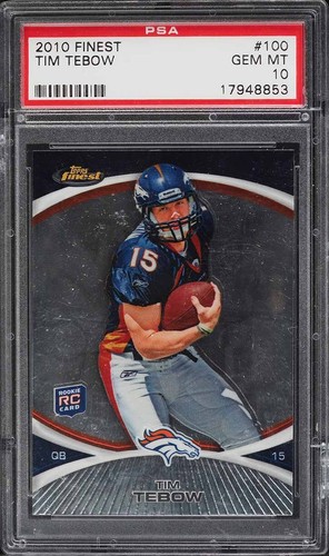 2010 Finest FB Card #100 Tim Tebow Denver Broncos ROOKIE RC PSA 10 GEM ...