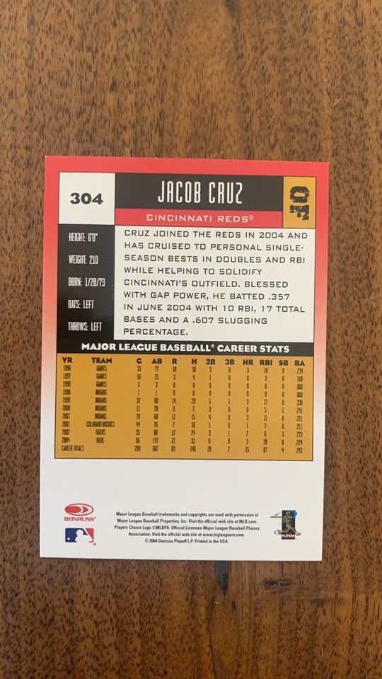 2005 Donruss Auto 304 Jacob Cruz Cincinnati Reds Autograph | eBay