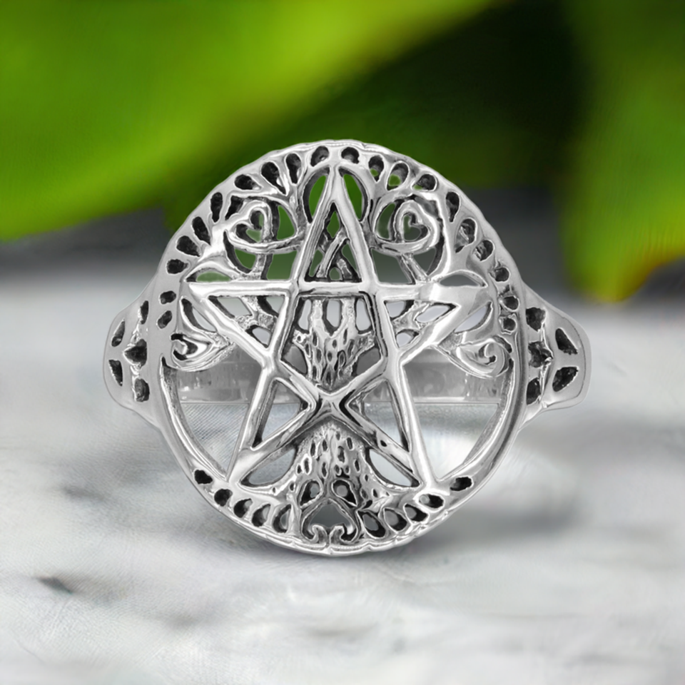 Large Tree Pentacle Ring - Sterling Silver Pentagram Wiccan Pagan Witch ...