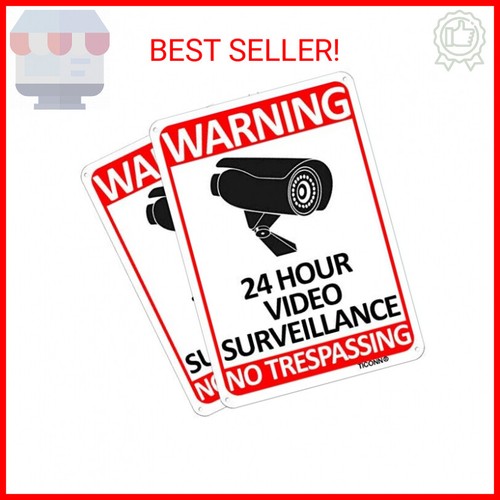 TICONN 2-Pack 24 Hour Video Surveillance Sign, No Trespassing Aluminum ...