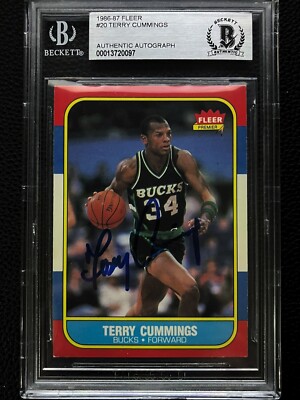 Terry Cummings Milwaukee Bucks 1986 Fleer #20 Signed Autograph Beckett ...