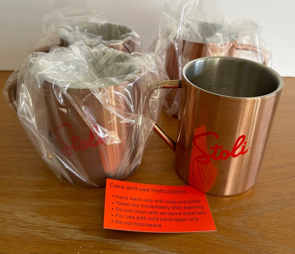 4 Stoli Copper Moscow Mule Double Wall Stainless Steel Mug Cup Vodka ...