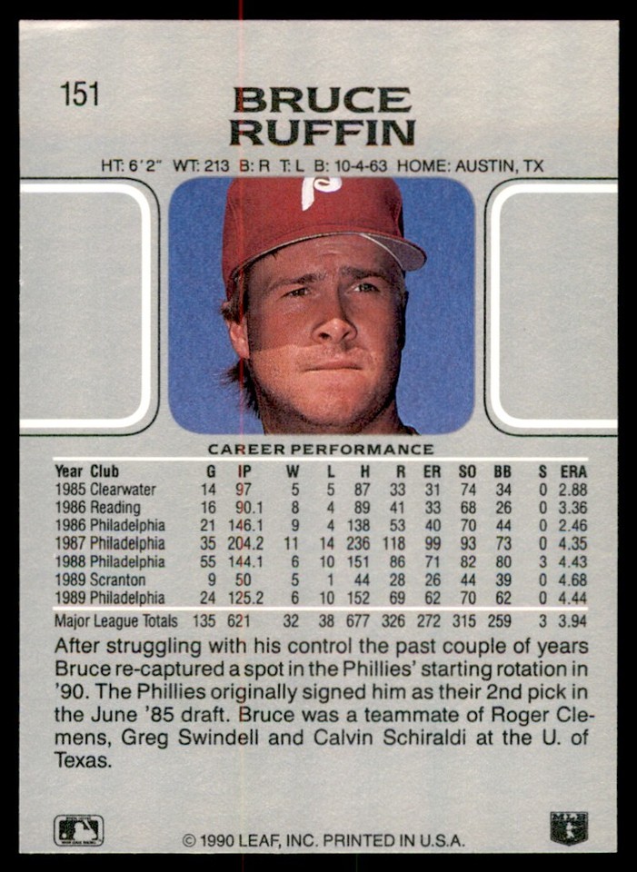1990 Leaf Bruce Ruffin Philadelphia Phillies #151 | eBay