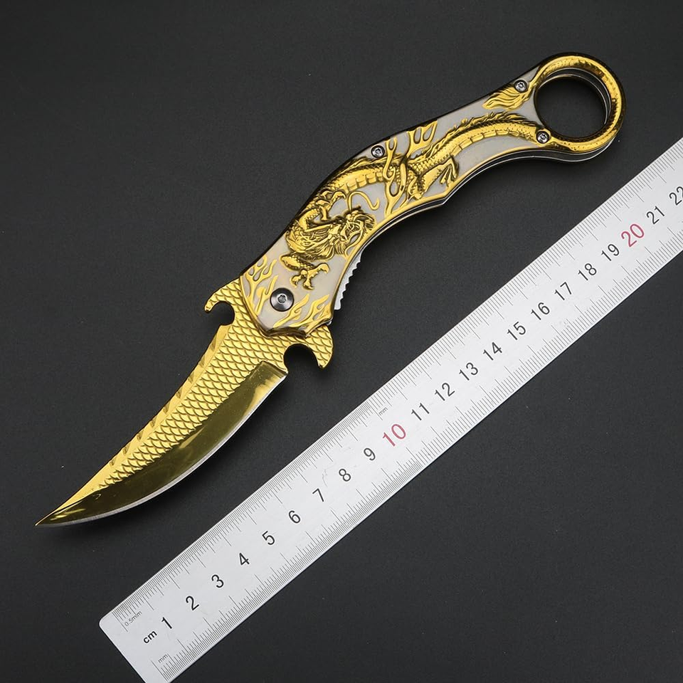 Pocket Knife for Men, Cool Folding Knife with 3D Golden Dragon Relief, Great Gif | eBay