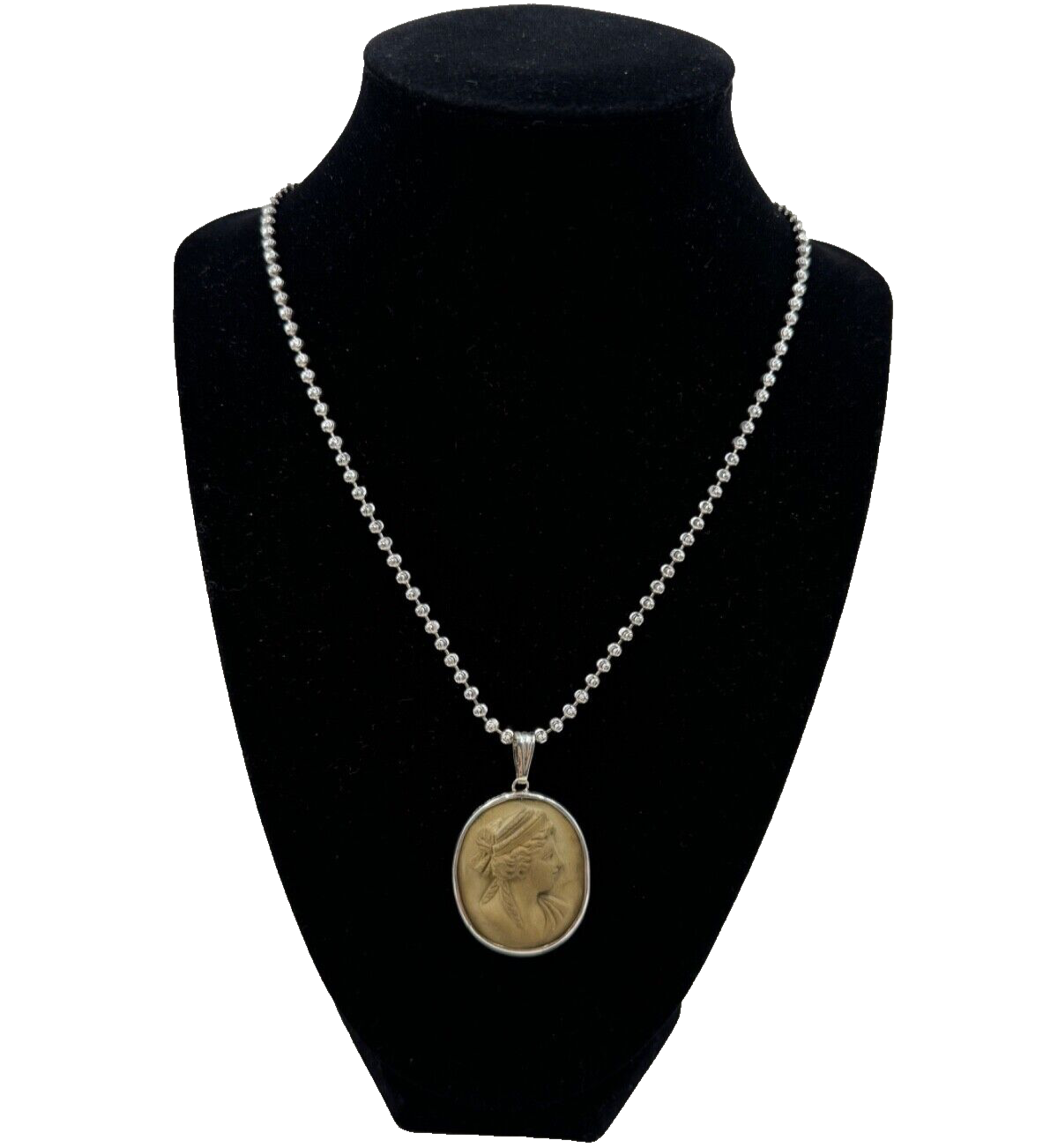 ROMAN ANTIQUE CARVED LAVA LADY CAMEO STERLING SLVR CHAIN PENDANT ...