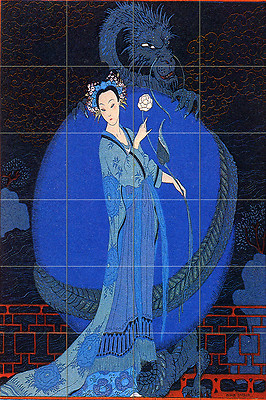 Art Deco George Barbier Personnages de Comedie Mural Ceramic Bath Tile ...