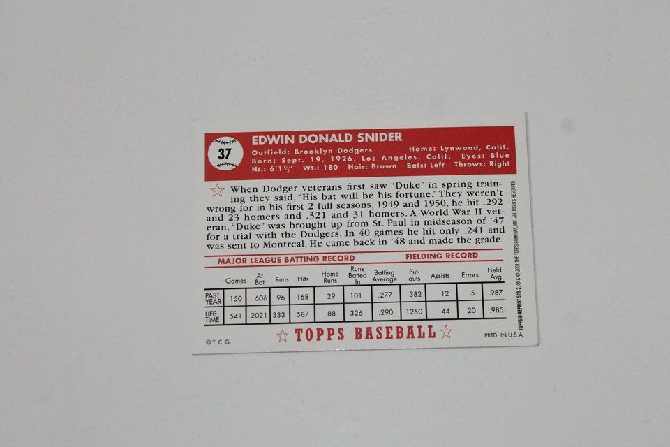 Duke Snider 2002 Topps 1952 World Series Reprint #37 Gold Card | eBay