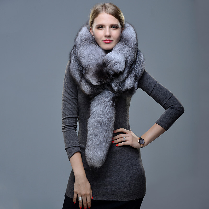130cm/51" women silver blue fox real Fur scarf/neckerchief winter warm ...