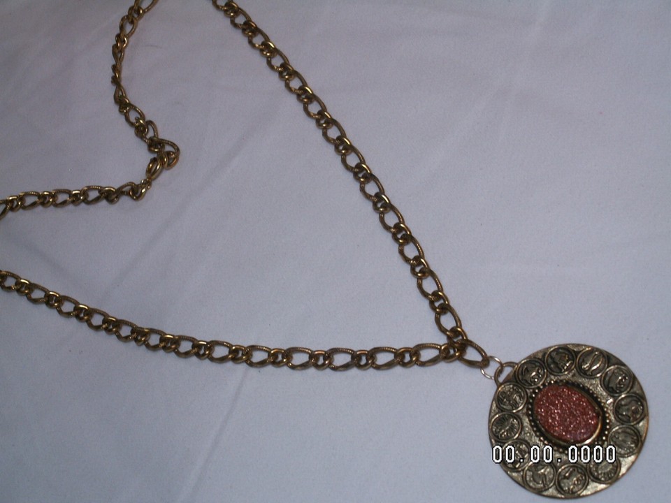 Vintage Gold Tone, Goldstone Astrology Symbols Pendant Necklace | eBay UK