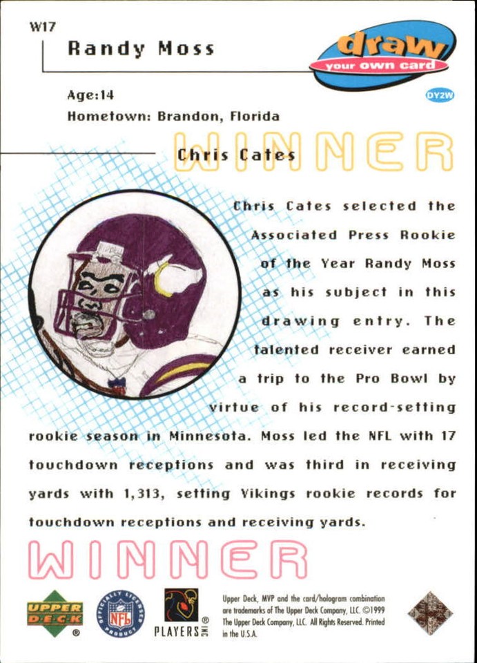 1999 Upper Deck MVP Draw Your Own Card #W17 Randy Moss - NM-MT | eBay