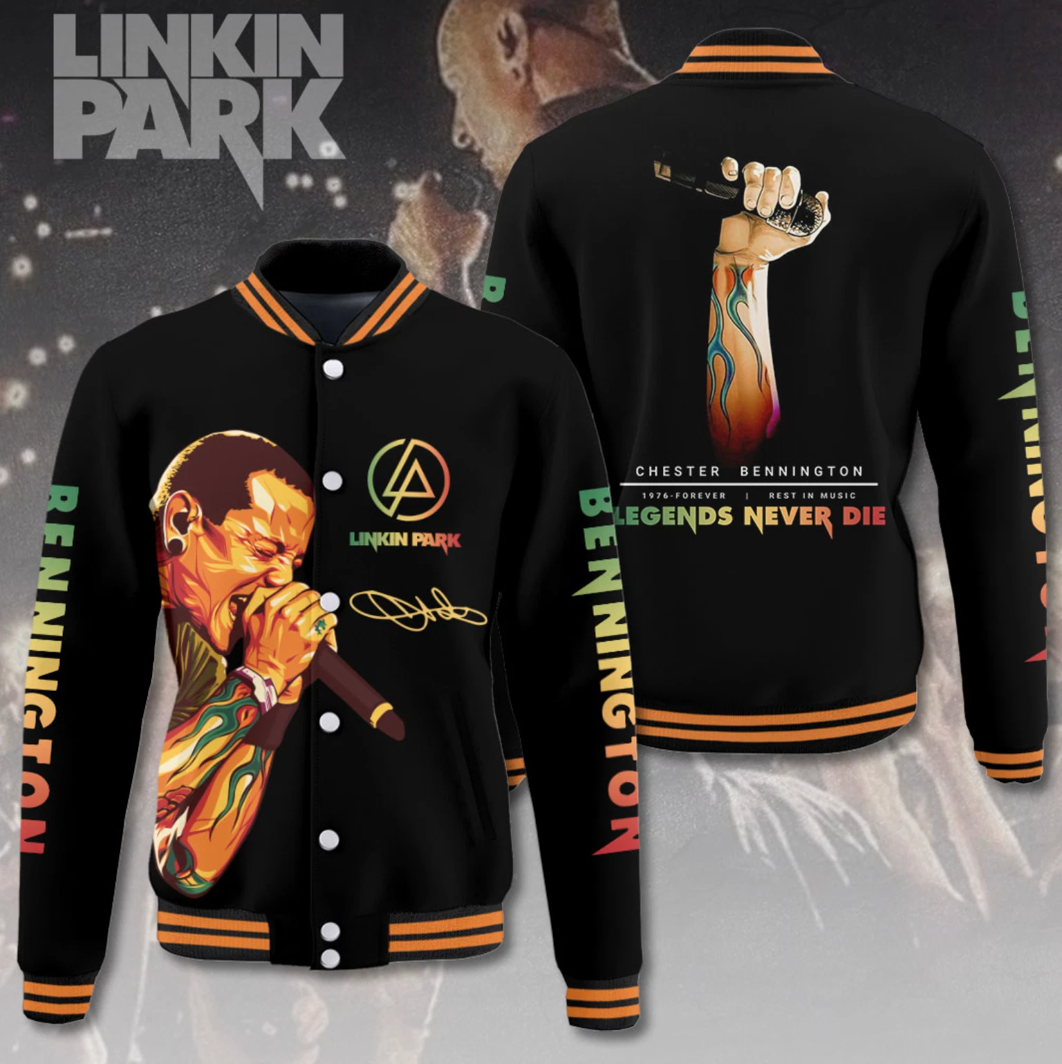 Linkin Park X Chester Bennington 3D Baseball Jacket, Unisex All Size ...
