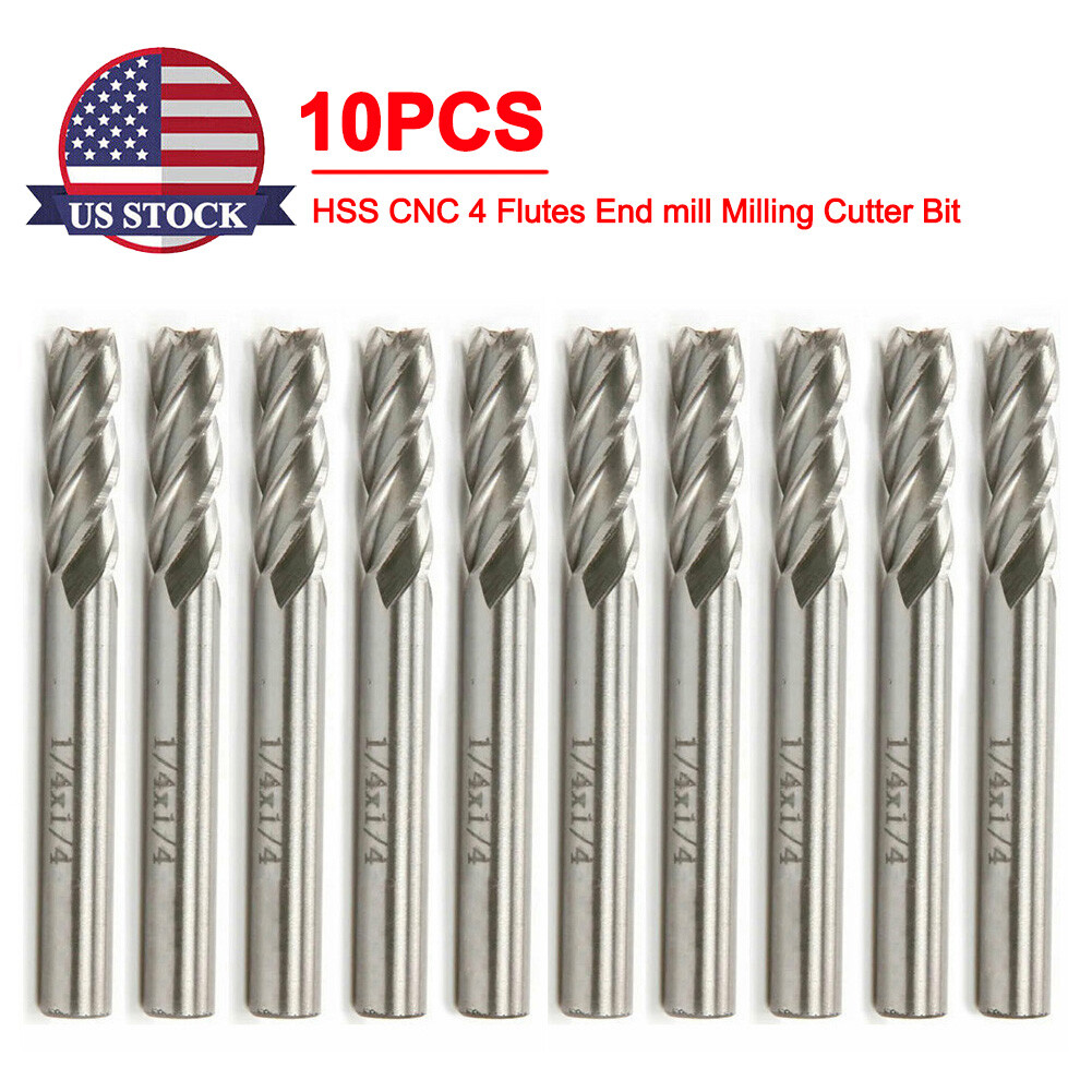 10PCS HSS CNC 4 Flutes End mill Milling Machine Cutter Bit 1/4 ...
