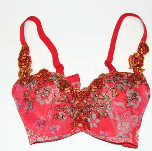 Red floral underwire padded push-up Bra with bow detail - Size 28A | eBay