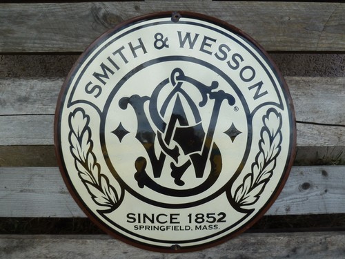 SMITH & WESSON porcelain sign advertising vintage 20" USA firearms ...