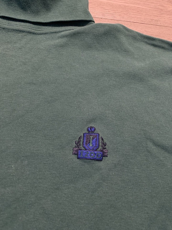 Vintage IZOD Long Sleeve Turtleneck Tee Shirt Mens XL Green Crest Logo ...