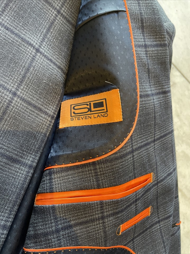 NWT STEVEN LAND Men's Multi Color Plaid Suit Modern 2Buttons Size 46L ...