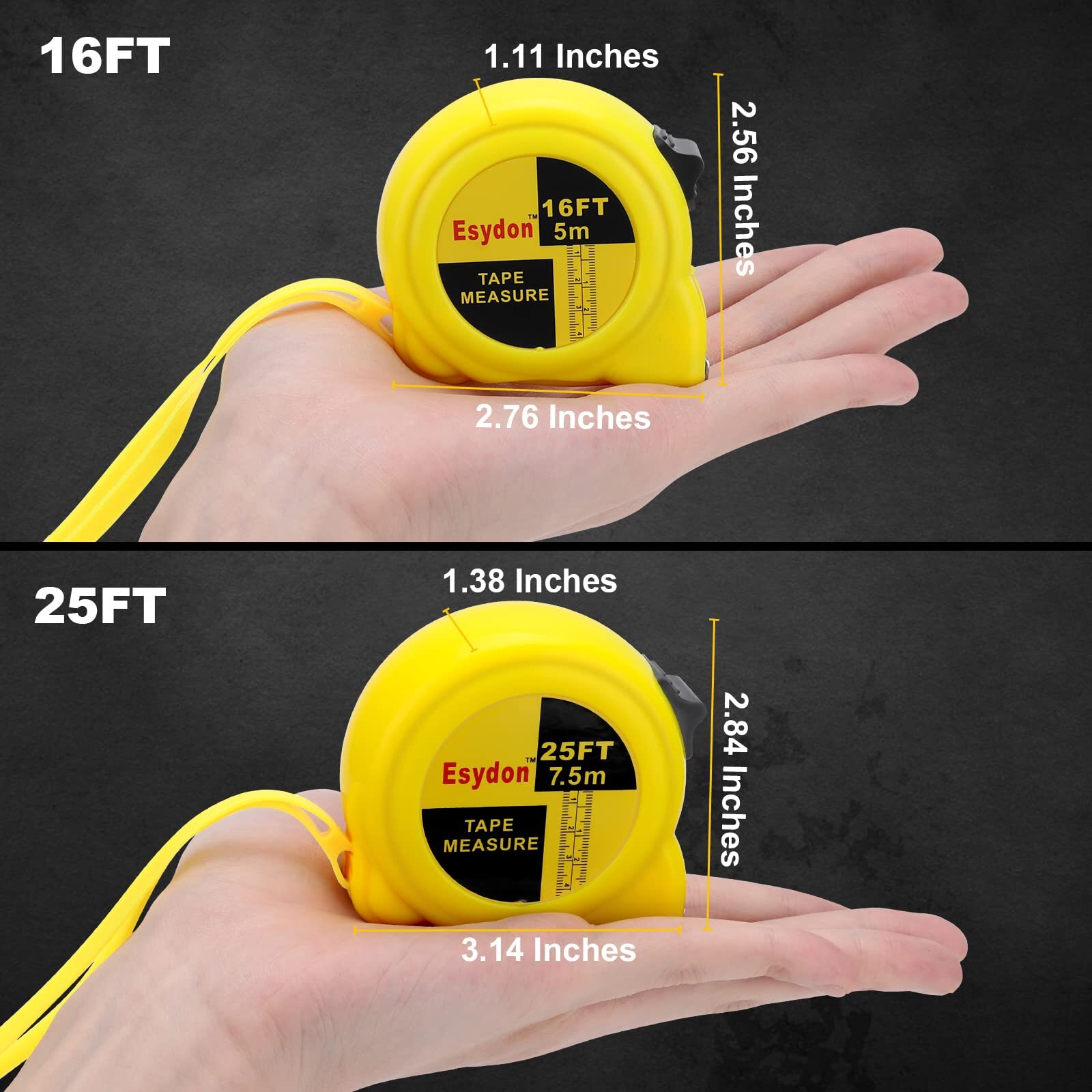 2 Packs Tape Measure 25 Ft /16 Ft Measuring Tape Extendable Selflocking ...