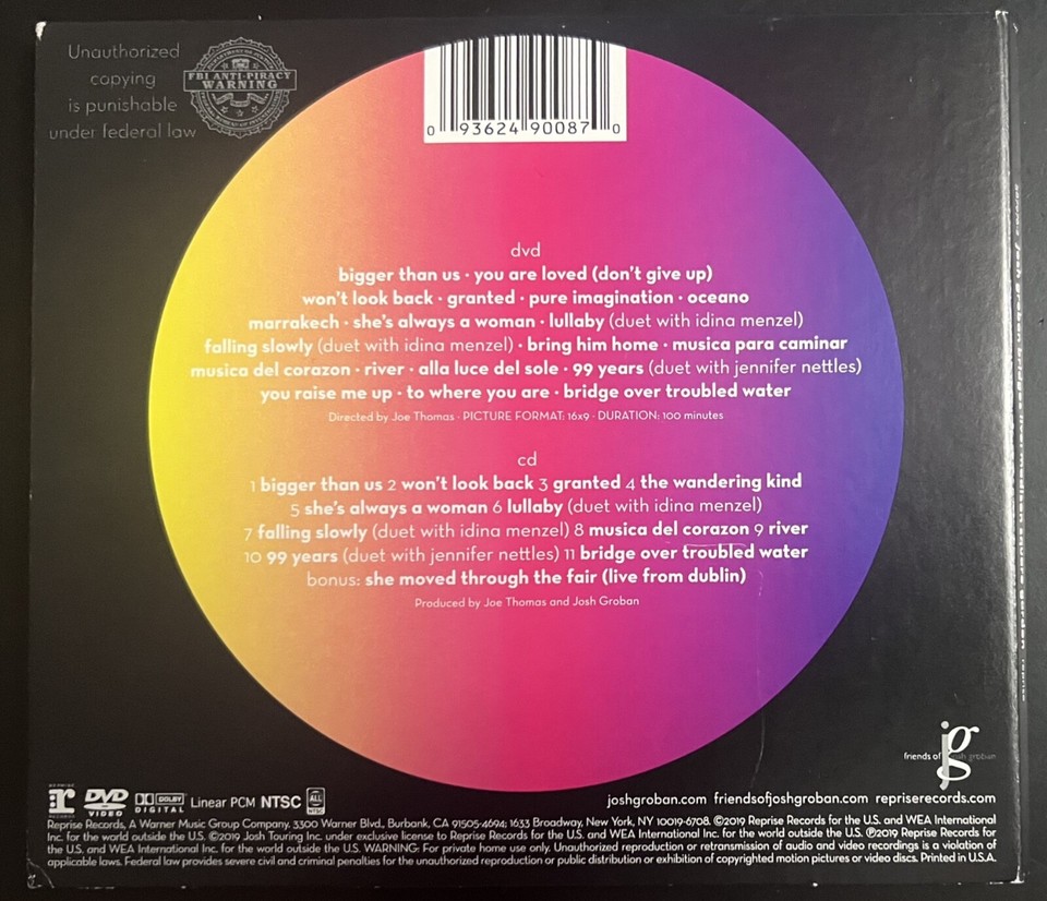 LIKE NEW - JOSH GROBAN - BRIDGES LIVE [CD/DVD] - Reprise 587976-2 (2019 ...