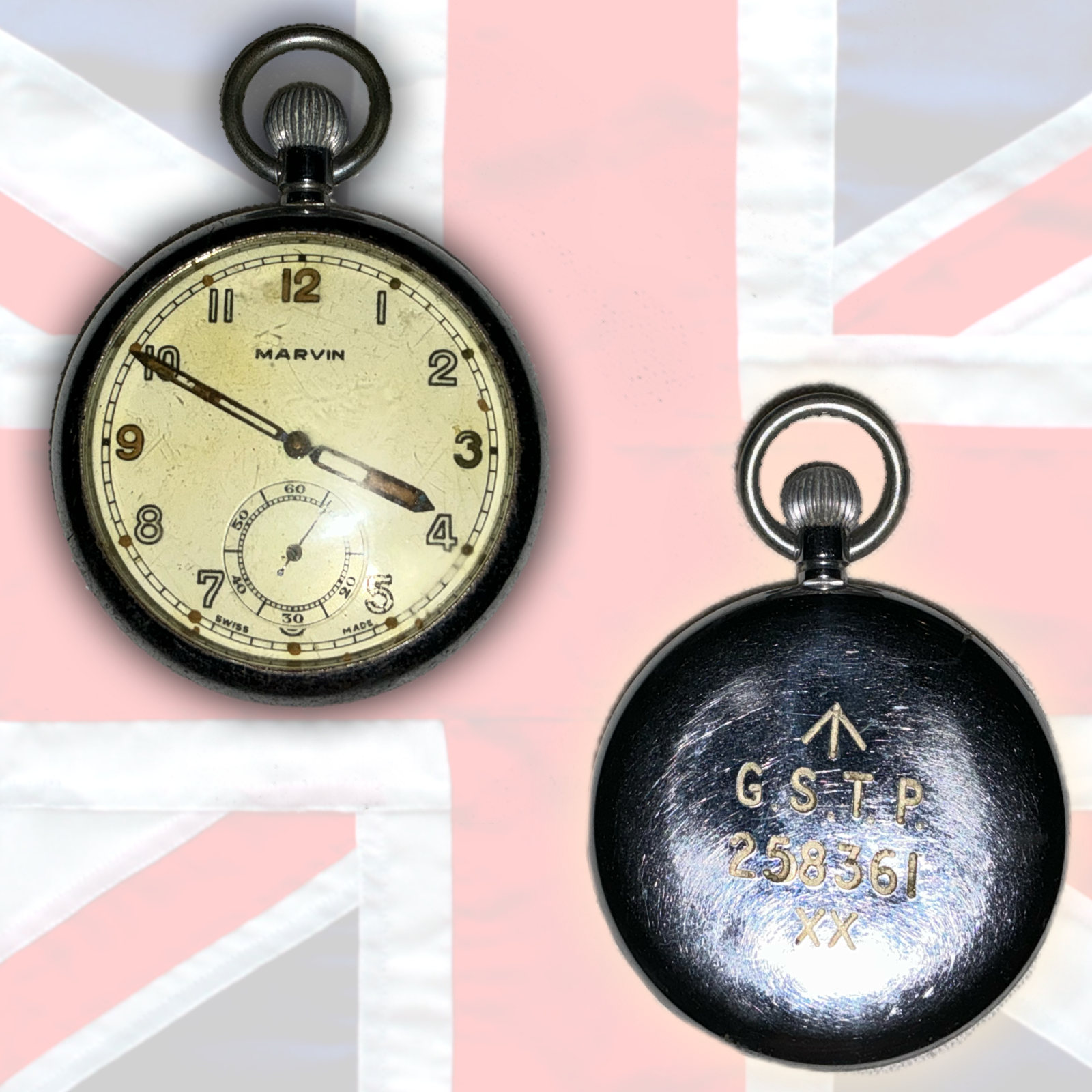 WWII British Army Issue GSTP /I Pocket Watch MARVIN (Crows Foot) Not ...