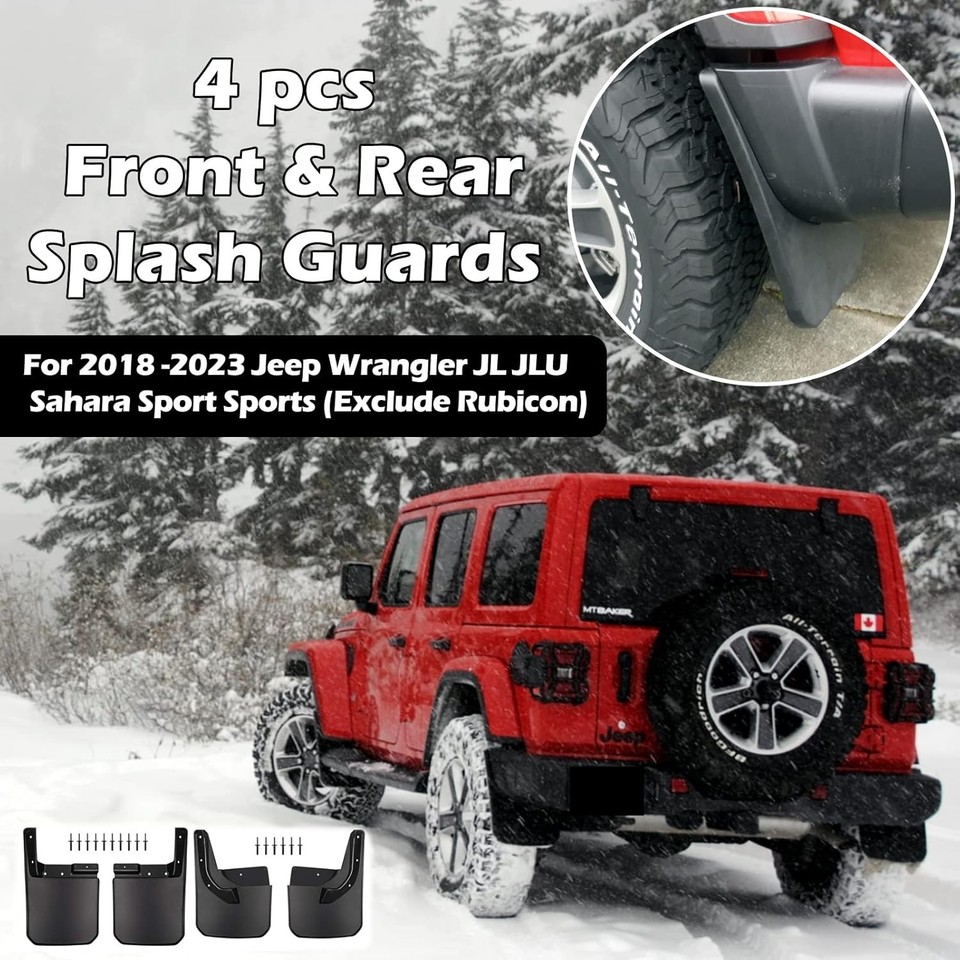 Front & Rear Splash Guards for Jeep Wrangler JL JLU 2018-2025 Sahara ...