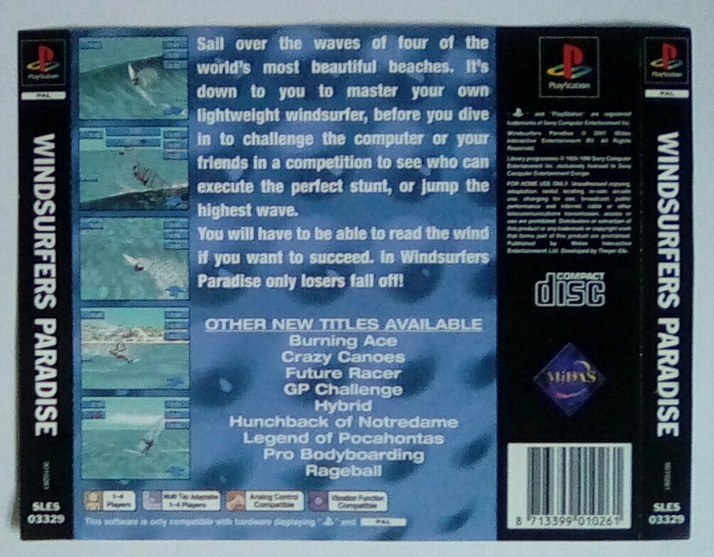 ***BACK INLAY ONLY*** Windsurfers Paradise Playstation One 1 PSOne PS1 ...
