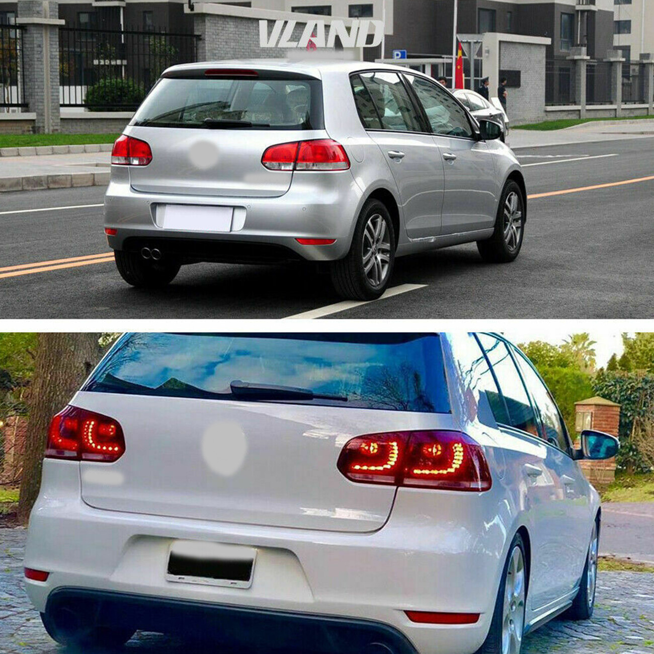 VLAND Pair LED Tail Lights For VW GOLF MK6 GTI R 2010-2014 Cherry Red ...