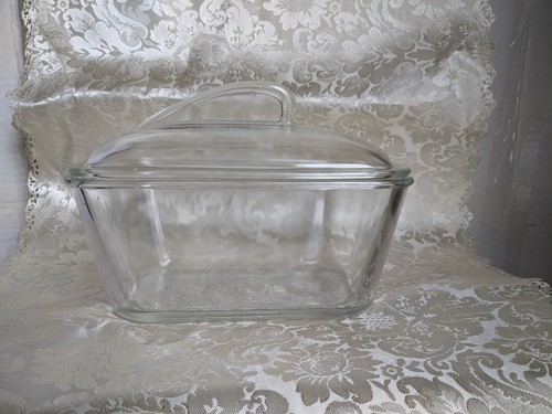 Vintage Glasbake Refrigerator Baking Dish Clear Glass W/Fin Lid J-805-5 ...
