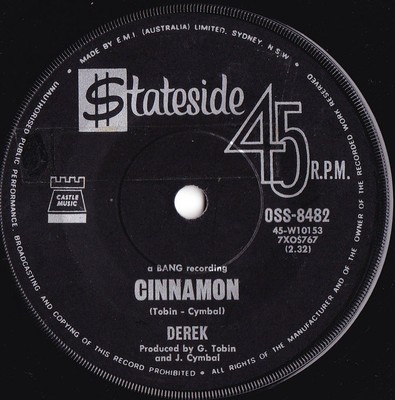 Derek ORIG OZ 45 Cinnamon VG+ ’68 Johnny Cymbal Stateside Pop Rock ...