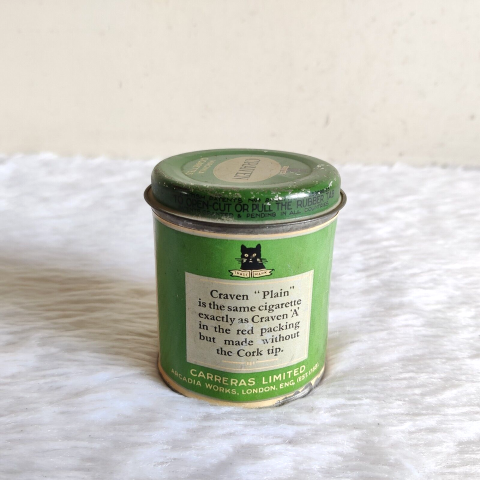 1940s Vintage Carreras Craven Plain Cigarette Advertising Tin Round ...